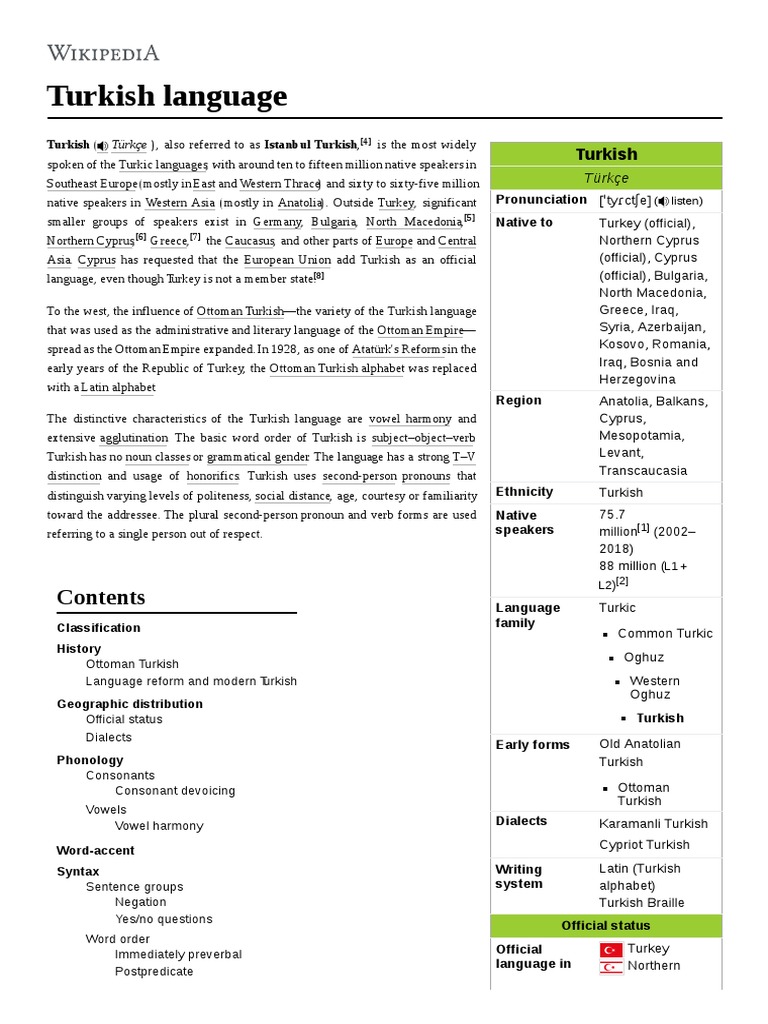 Turkish Language | PDF | Syntax | Linguistic Typology