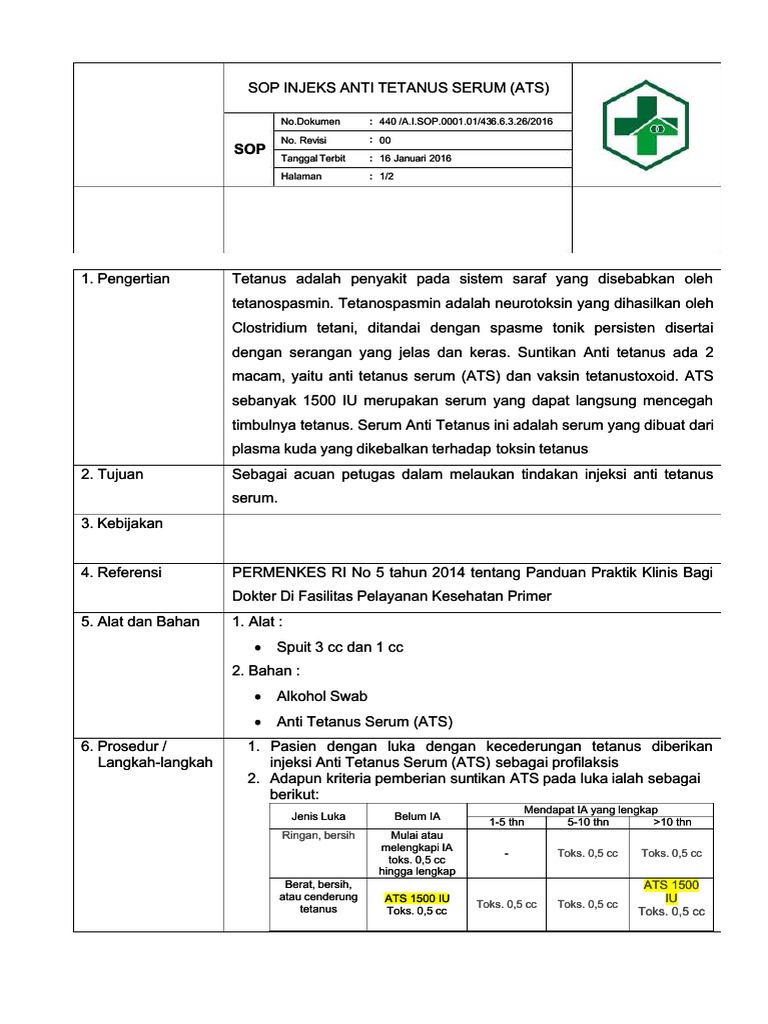 Prosedur Injeksi Serum Anti Tetanus | PDF