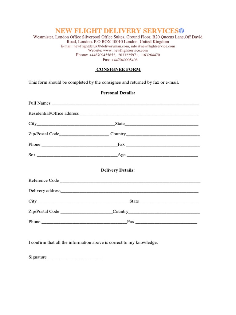Consignment Delivery Form A