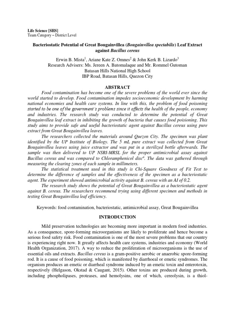 Bacteriostatic Potential of Great Bougainvillea | PDF | Goodness Of Fit ...
