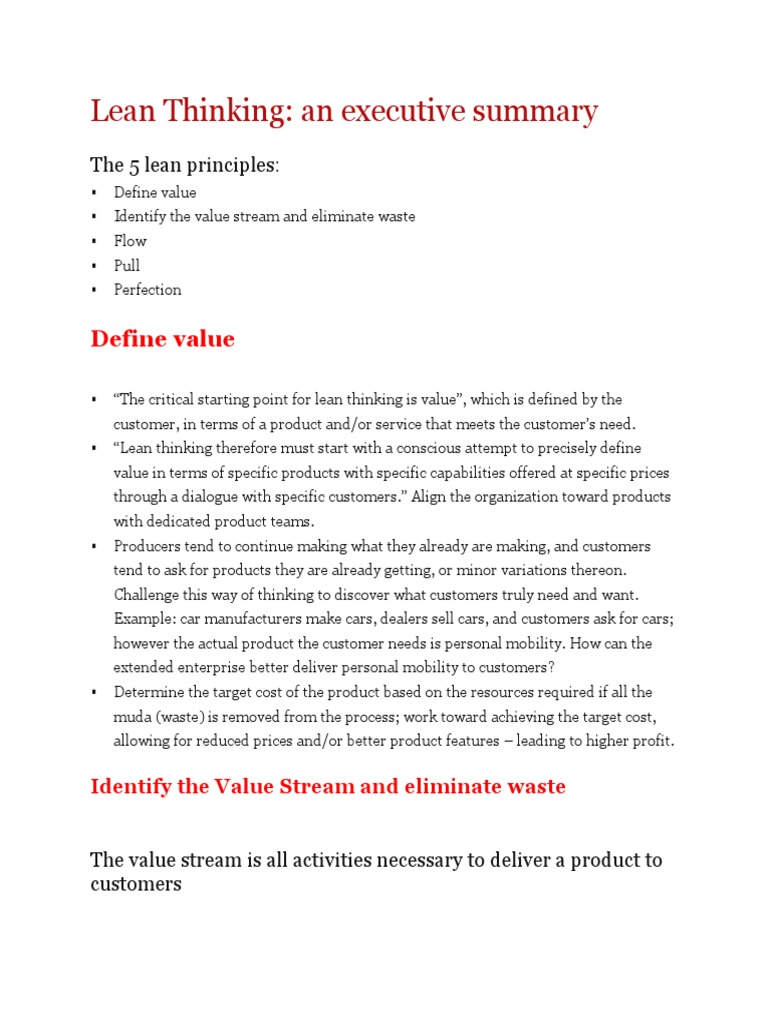 Lean Thinking: 5 Principles Define Value Stream | PDF | Lean ...