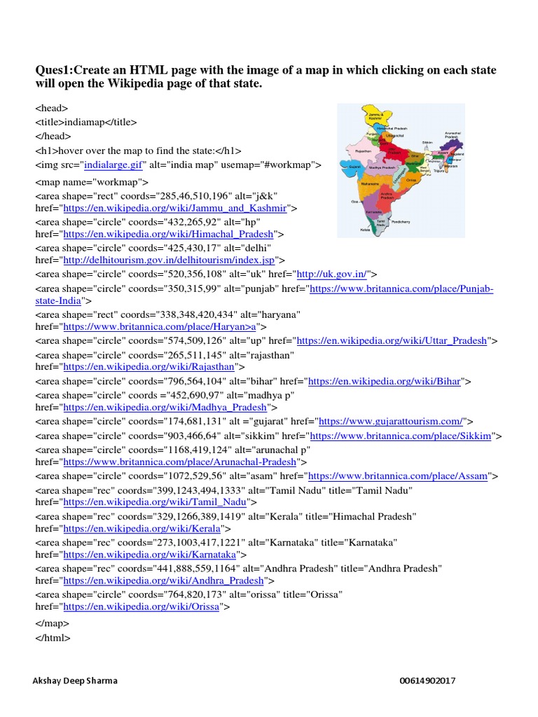 Ques1:Create An HTML Page With The Image of A Map in Which Clicking On ...