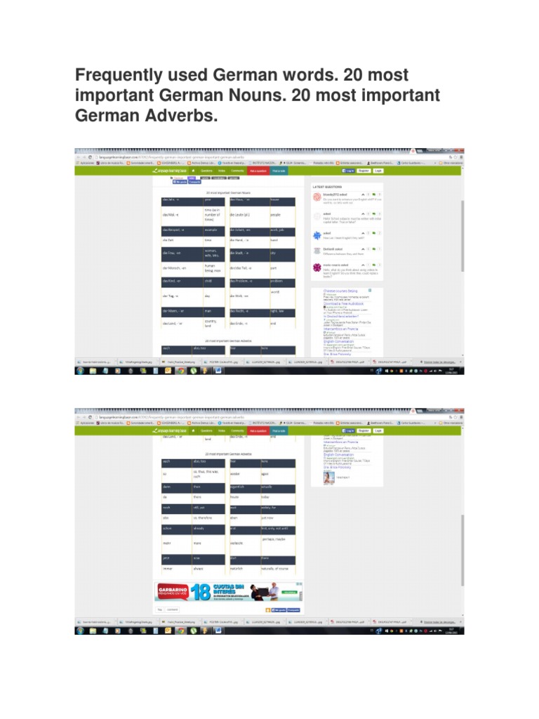 Frequently Used German Words Adverbs | PDF | Adverb | Philology