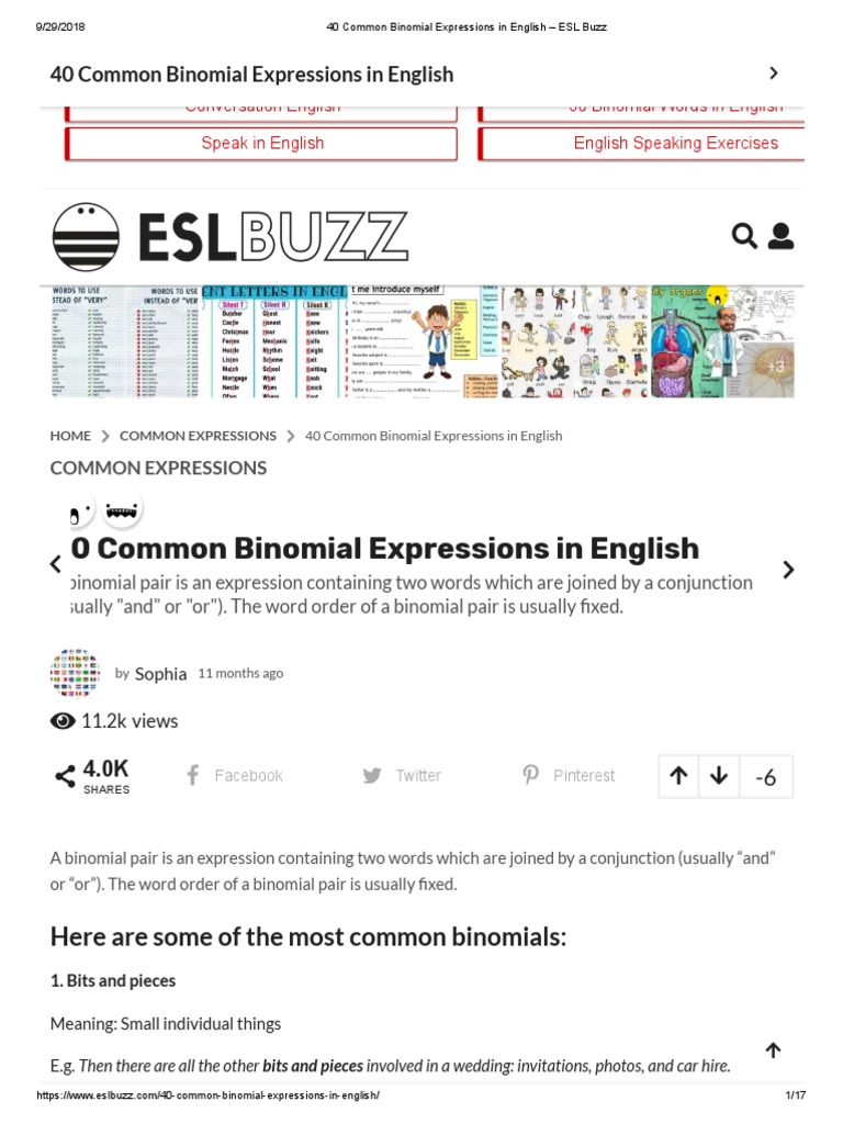 40 Common Binomial Expressions in English | PDF | Idiom | English Language