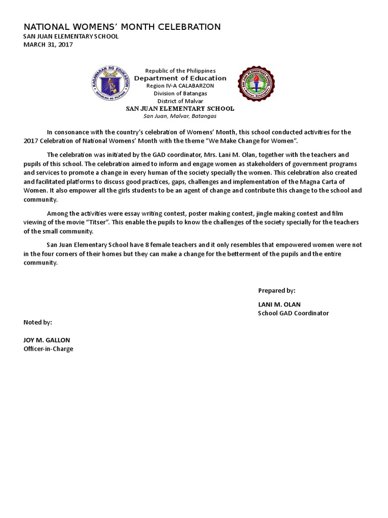 Narrative Report Womens Month | PDF