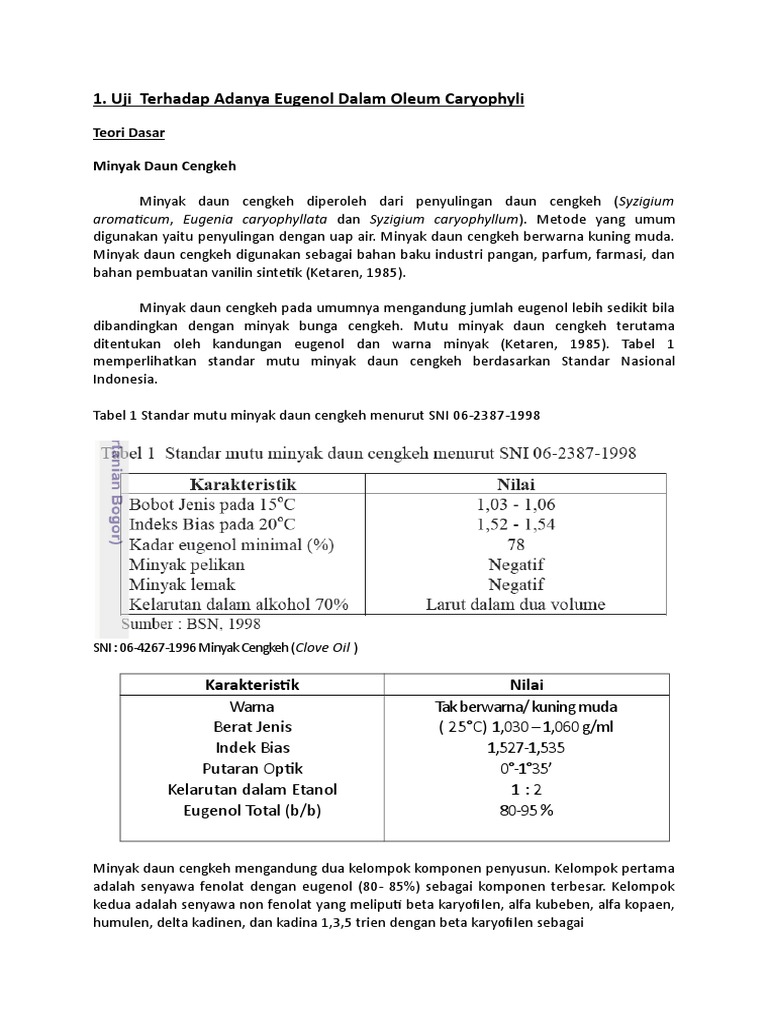 Teori Dasar Dan Langkah Kerja Uji Eugenol Pada Minyak Cengkeh | PDF