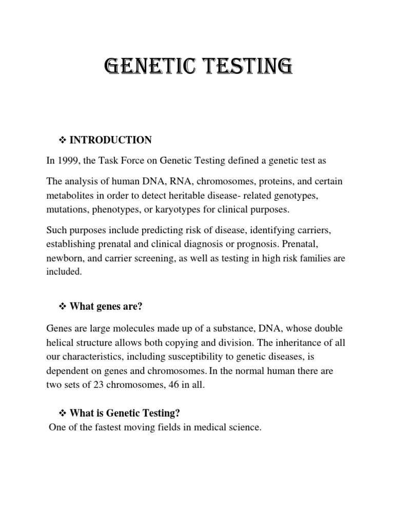 Genetic Testing | PDF | Genetic Disorder | Genetic Testing