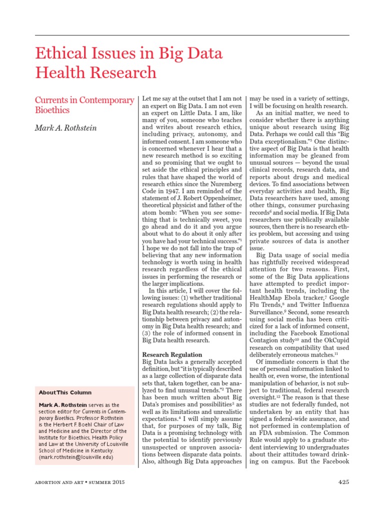 Ethical Issues in Big Data Res PDF | PDF | Privacy | Informed Consent
