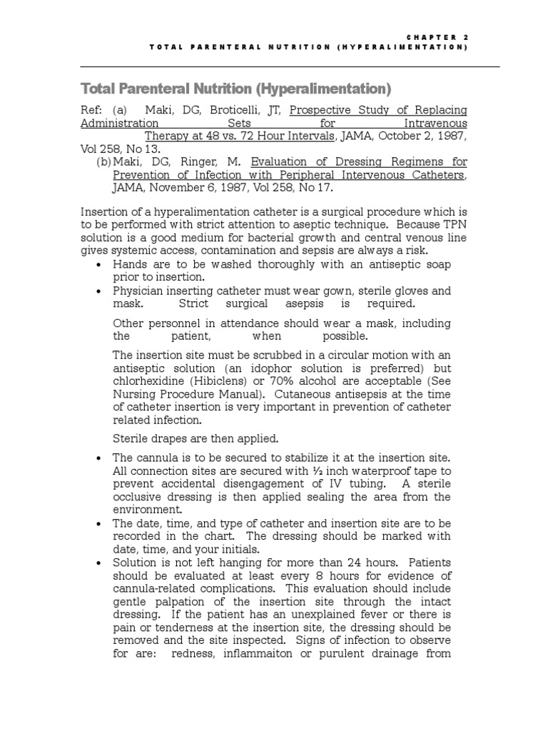 Total Parenteral Nutrition (Hyperalimentation) | PDF | Intravenous ...