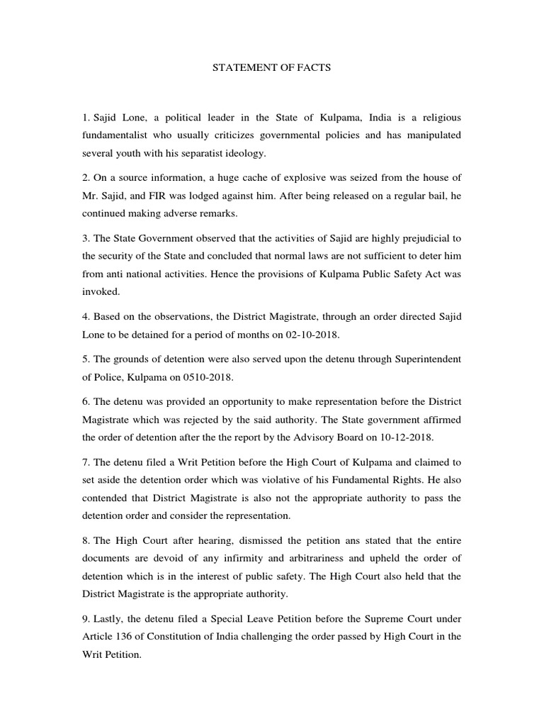 Statement of Facts | PDF