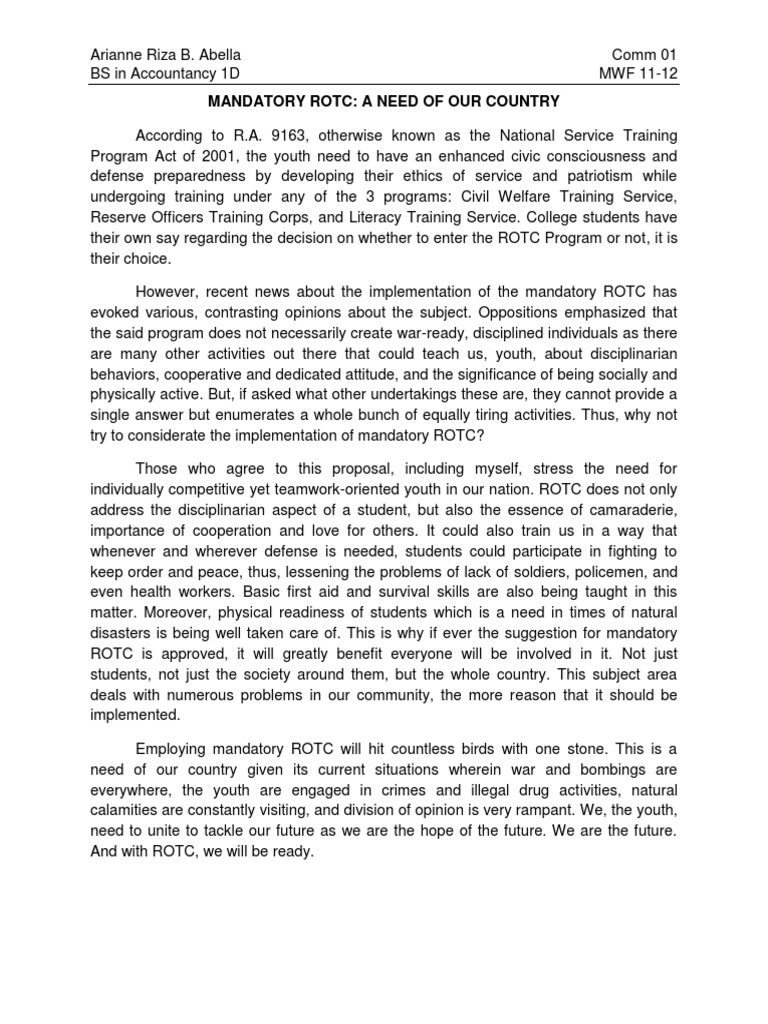 Mandatory ROTC in Philippines | PDF | Reserve Officers' Training Corps ...