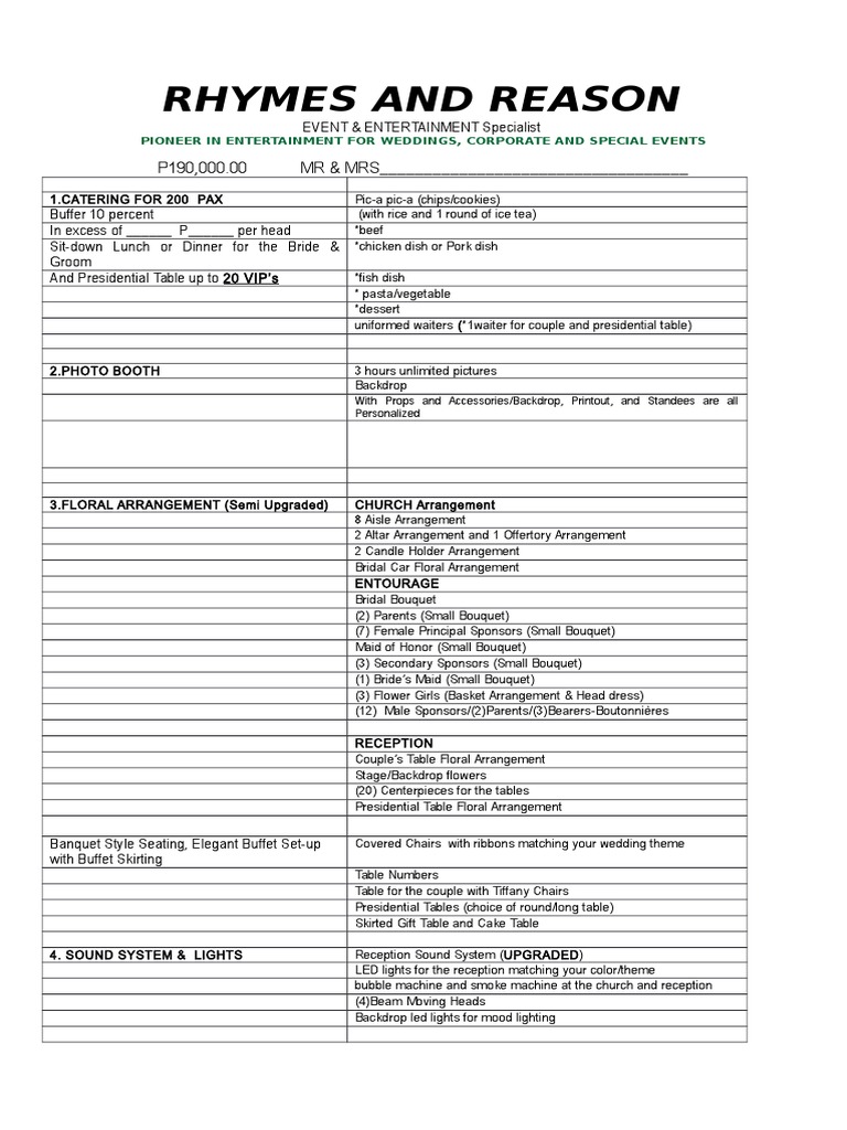 Wedding Package Sample | PDF | Wedding | Bride