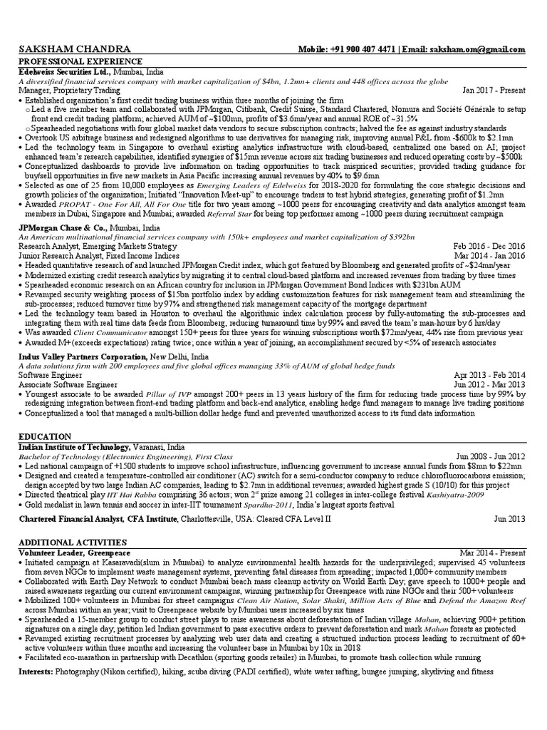 Curriculum Vitae | PDF | Jp Morgan Chase | Bloomberg L.P.