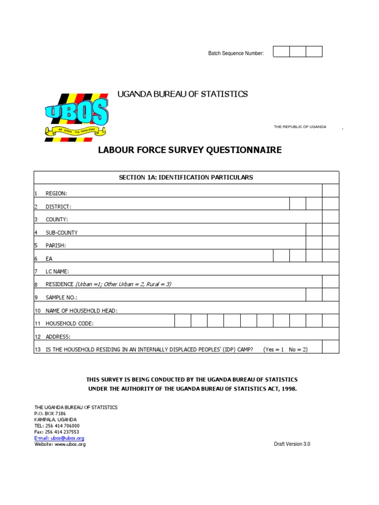 Labour Force Survey Questionnaire: Uganda Bureau of Statistics | PDF ...