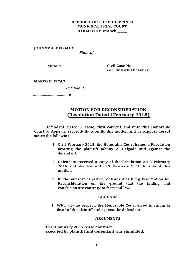 G. Motion For Reconsideration | PDF | Lawsuit | Justice