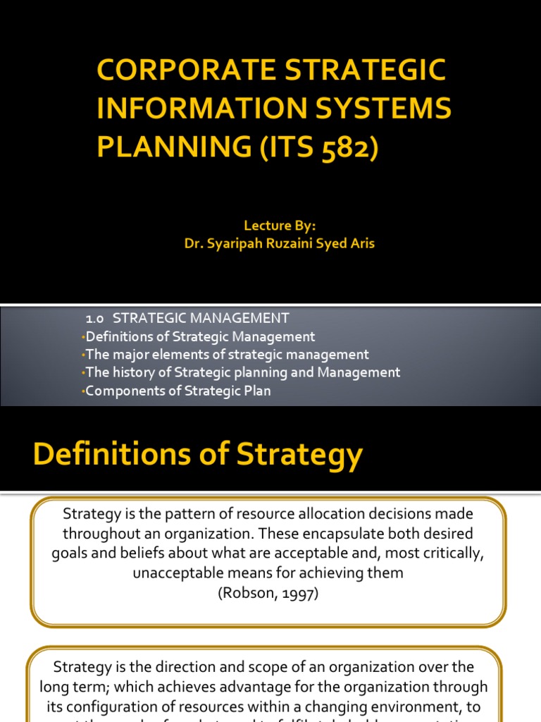 Corporate Strategic Information Systems Planning: An Overview of ...
