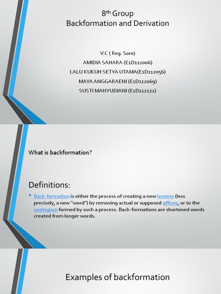 Back Formation - Group 8 | PDF | Linguistic Typology | Grammar