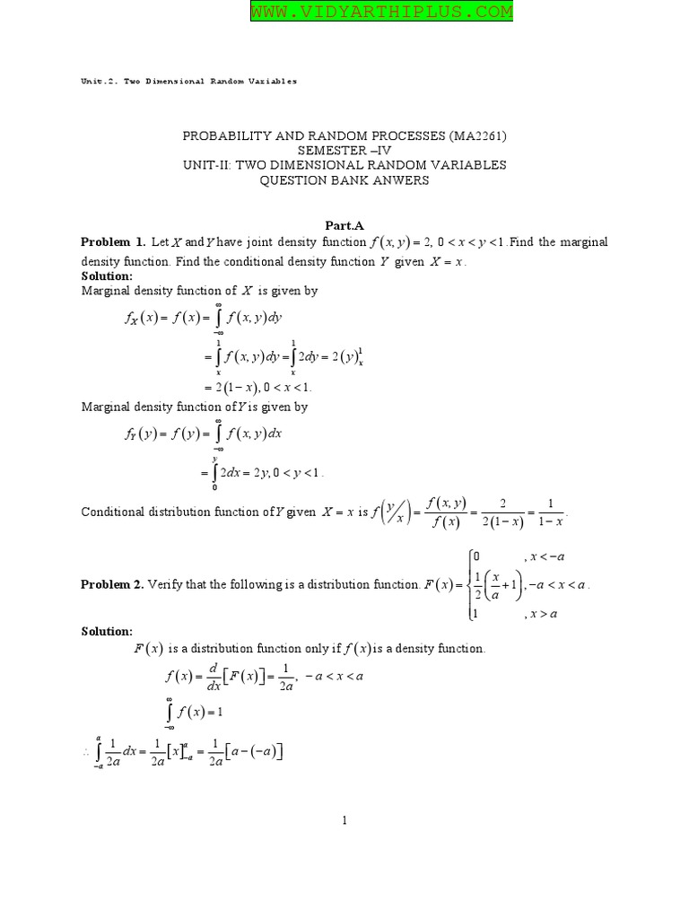 Part.A Problem 1. Let X Andy Have Joint Density Function Solution | PDF | Probability Density ...