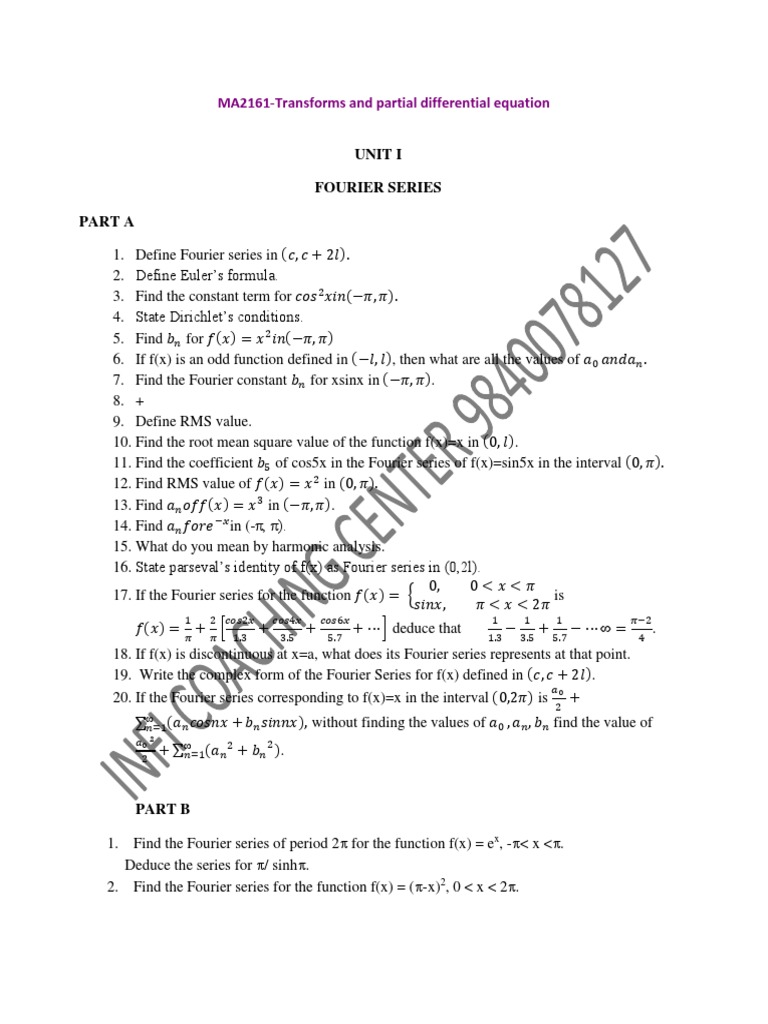 Tpde Question Bank | PDF | Trigonometric Functions | Fourier Transform