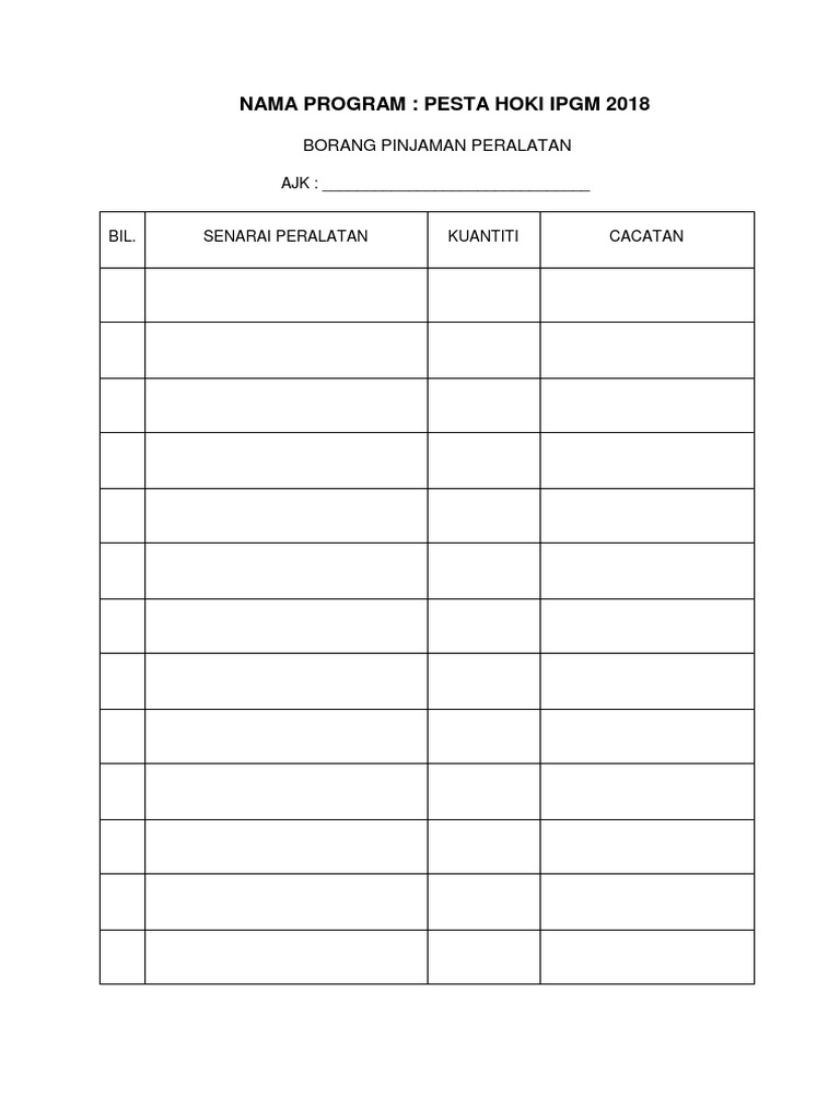 Borang Pinjaman Peralatan | PDF