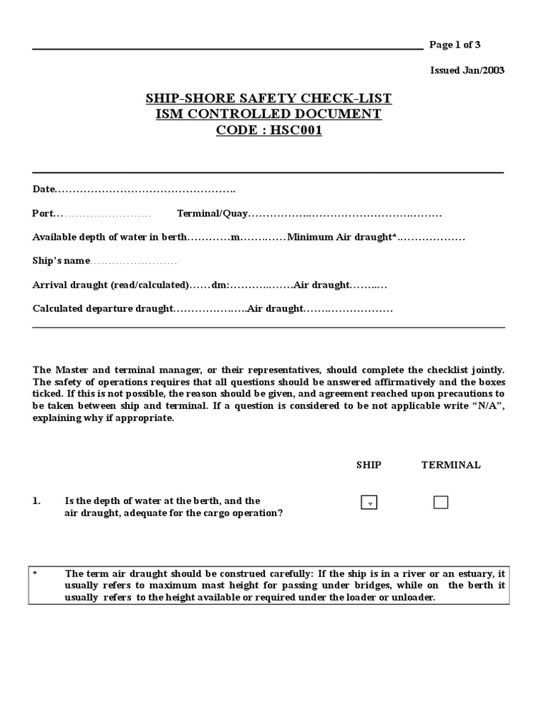 Ship-Shore Safety Checklist Guide | PDF | Ships | Shipping