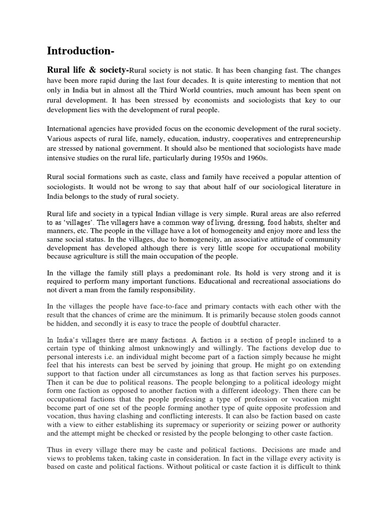 Introduction-: Rural Life & Society | PDF | Poverty | Poverty ...
