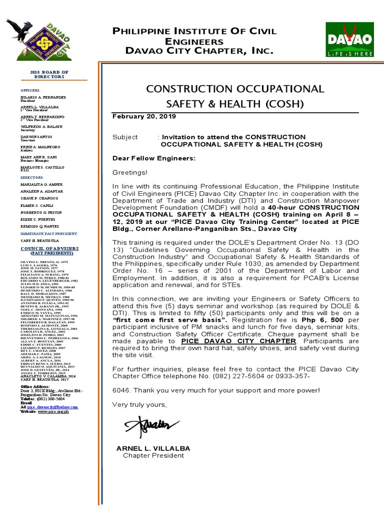 Invitation To Attend COSH Seminar Workshop | PDF | Economies | Business