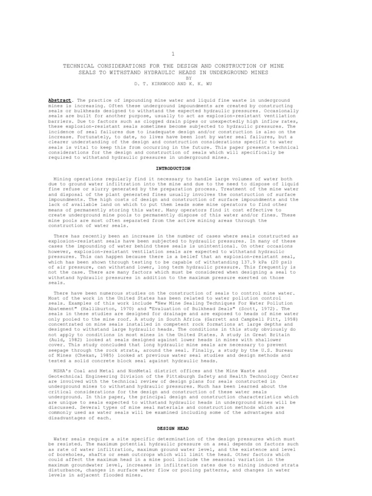 Designing Mine Seals for Hydraulic Pressure | PDF | Soil Mechanics ...