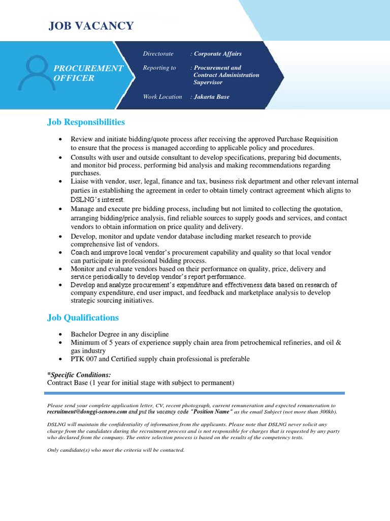 Job Vacancy: Procurement Officer | PDF | Procurement | Economies