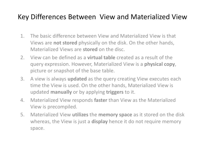 Key Differences Between View and Materialized View | PDF