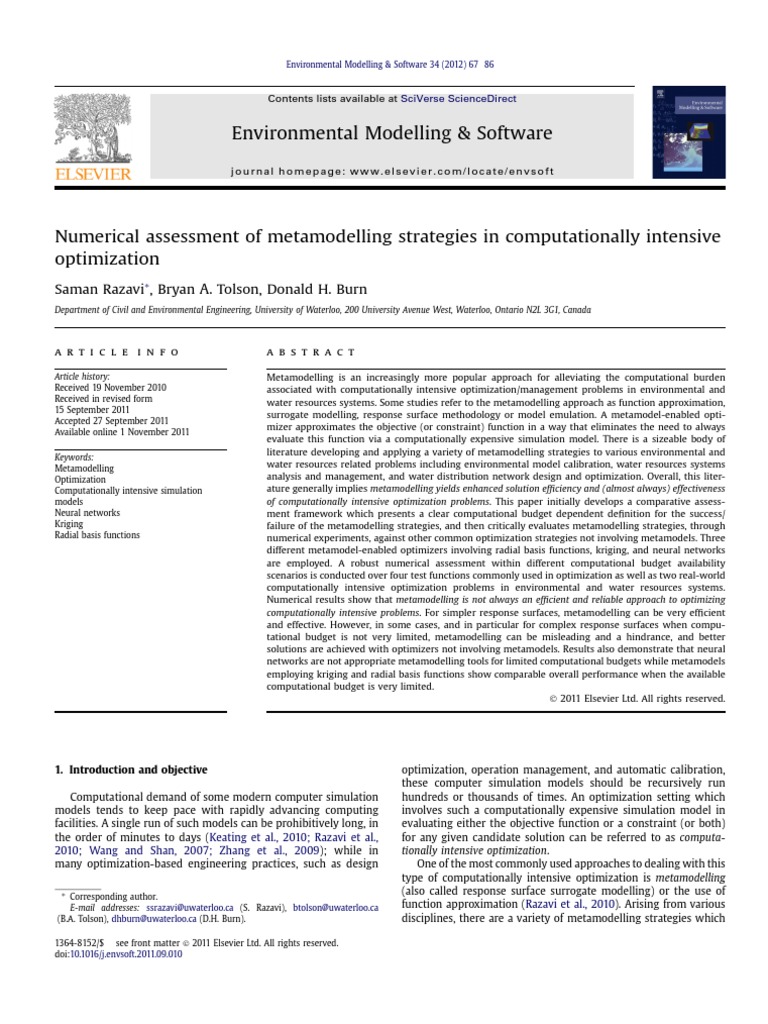 Environmental Modelling & Software: Saman Razavi, Bryan A. Tolson ...