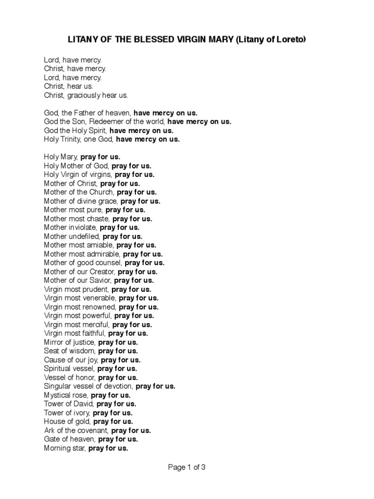 Litany Of The Blessed Virgin Mary Pdf Mercy Mary Mother Of Jesus