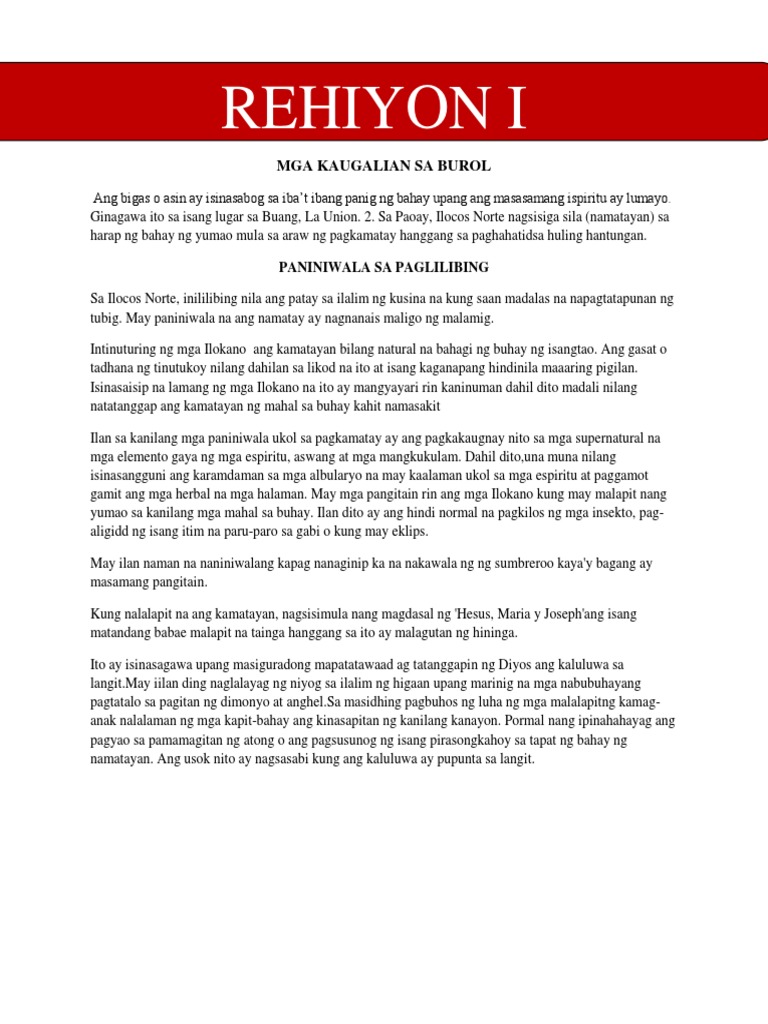 Mga Kaugalian Sa Burol | PDF