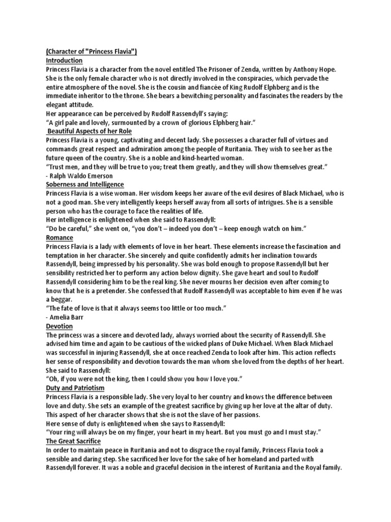 Character of "Princess Flavia" | PDF | The Prisoner Of Zenda | Courage