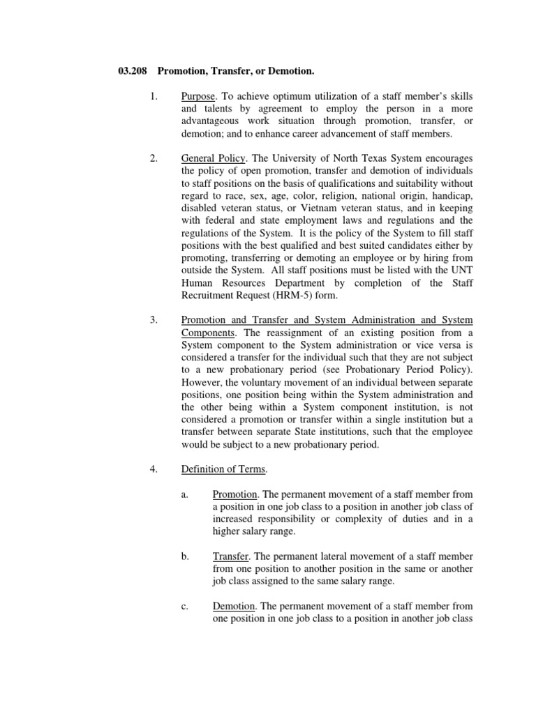 Promotion, Transfer, Demotion Policy | PDF | Employment | Salary