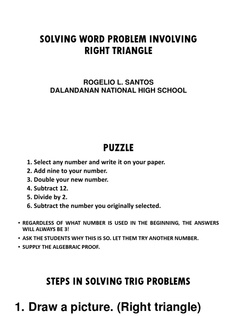 Solving Right Triangle Word Problem | Download Free PDF | Trigonometric ...