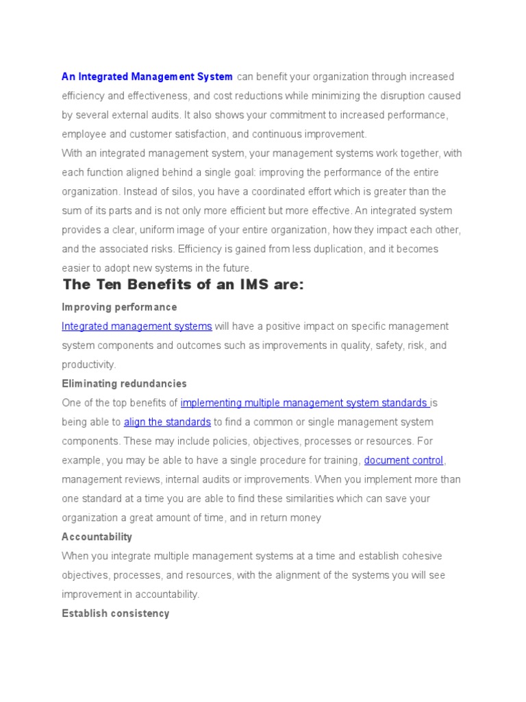 The Ten Benefits of An IMS Are:: An Integrated Management System | PDF ...