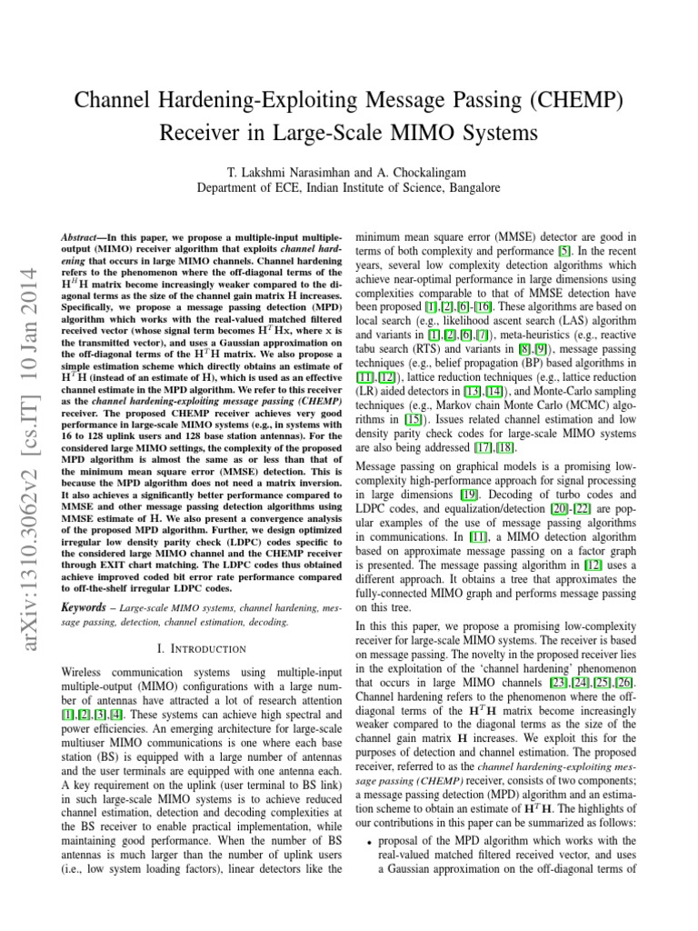 Channel Hardening-Exploiting Message Passing (CHEMP) Receiver in Large ...