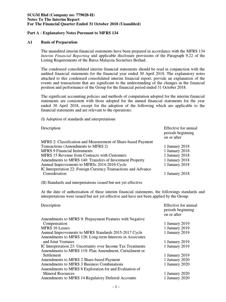 Interim Financial Reporting and Applicable Disclosure Provisions of The ...
