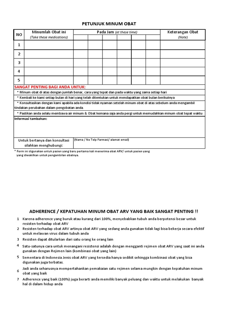 Form Petunjuk Minum ARV | PDF