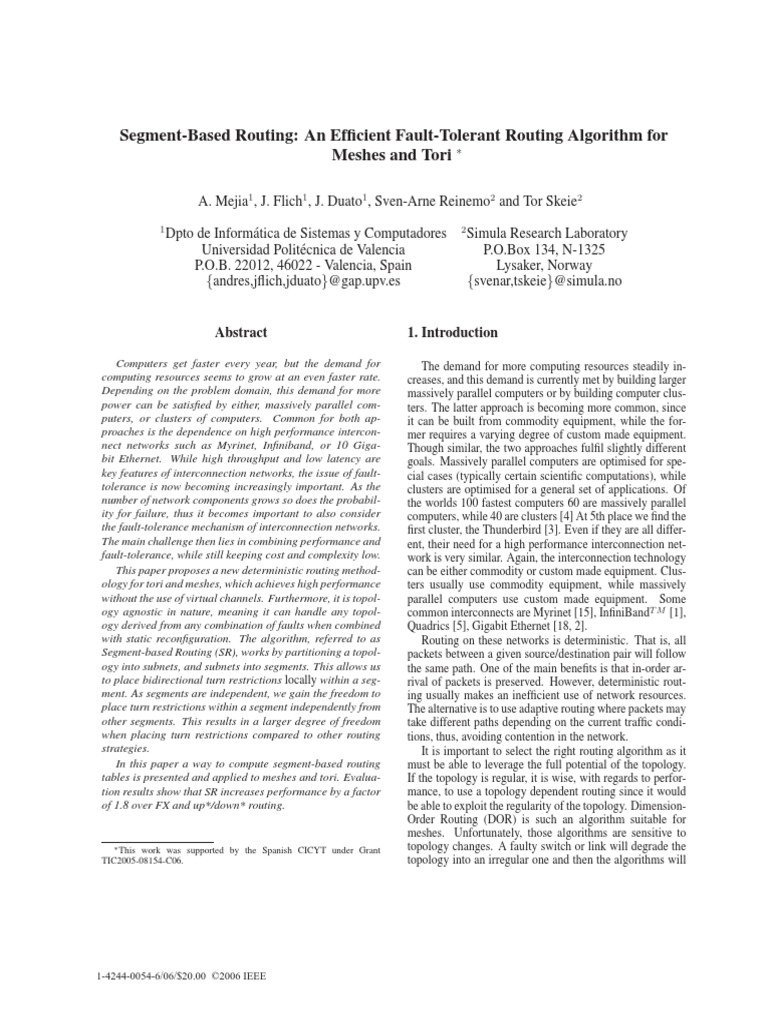 Segment-Based Routing: An Efficient Fault-Tolerant Routing Algorithm For Meshes and Tori | PDF ...