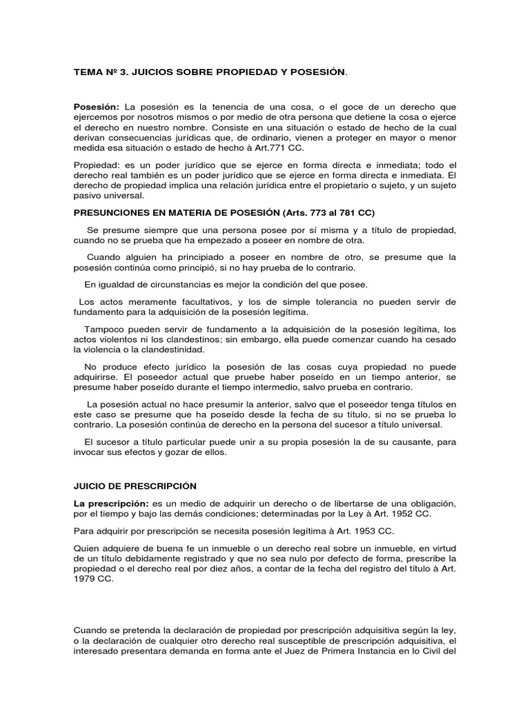 Tema N. 3 | PDF | Posesión (Ley) | Propiedad