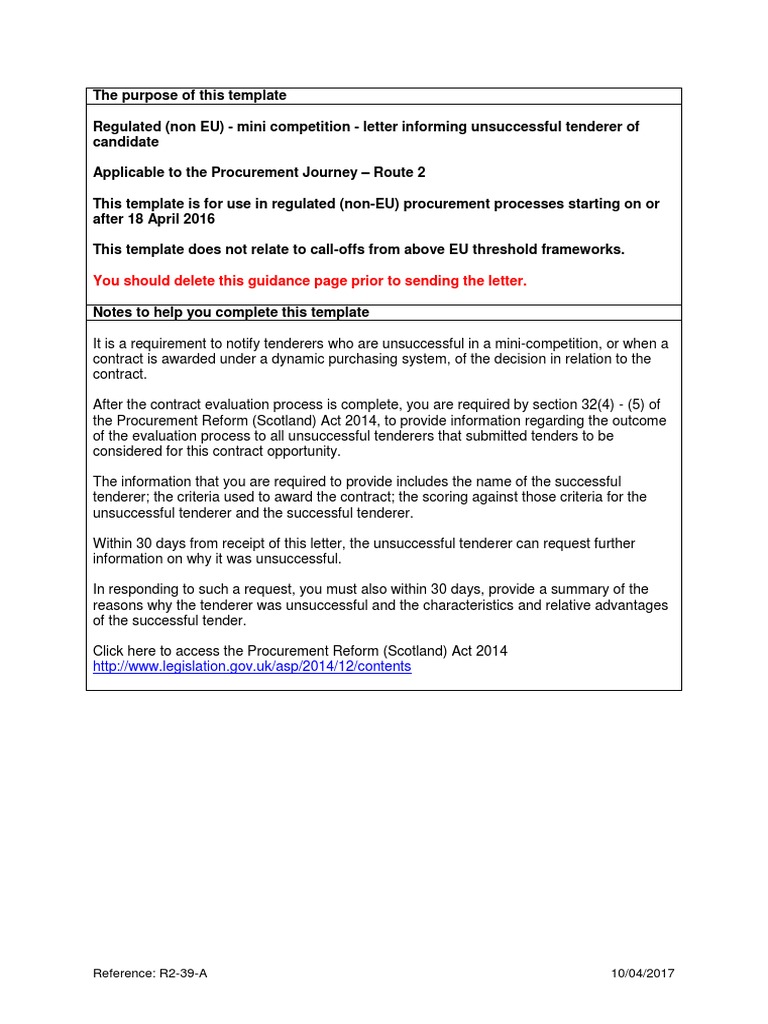 Non-EU Regulated - Mini Competition - Letter Informing Unsuccessful ...