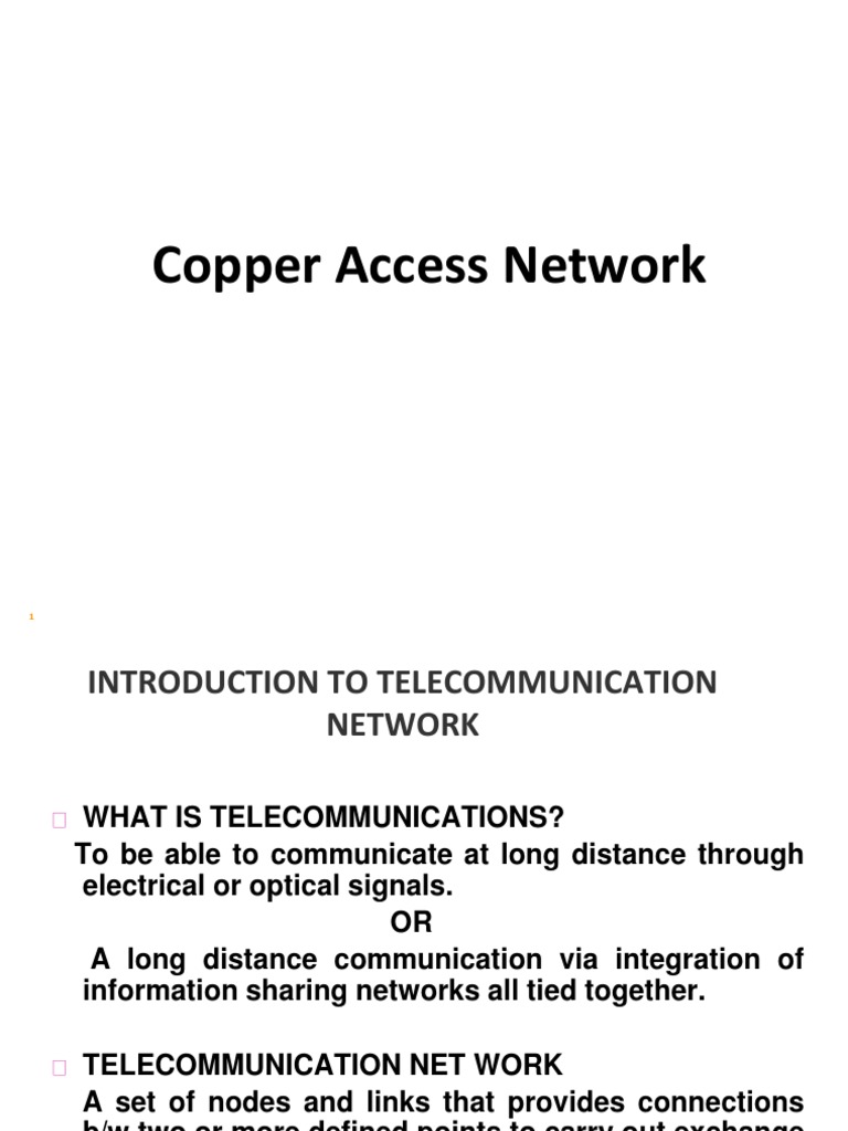 Copper Access Network INTRODUCTION TO TE PDF | PDF | Telephone Exchange ...