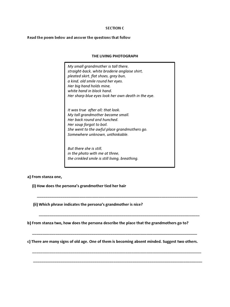 Section C Read The Poem Below and Answer The Questions That Follow | PDF