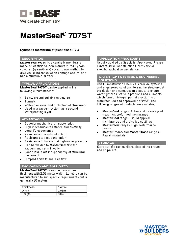 Basf Masterseal 707st Tds | PDF | Materials | Building Engineering