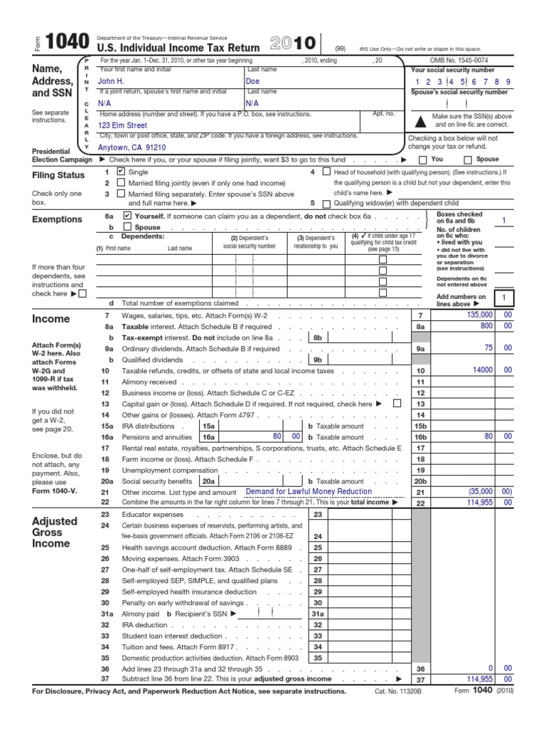 U.S. Individual Income Tax Return: Name, Address, and SSN | PDF | Irs ...