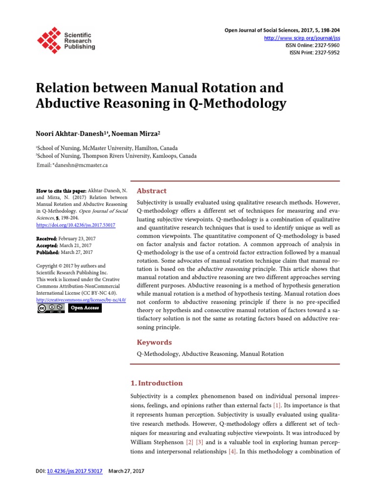 Relation Between Manual Rotation and Abductive Reasoning in Q Methodology | Download Free PDF ...