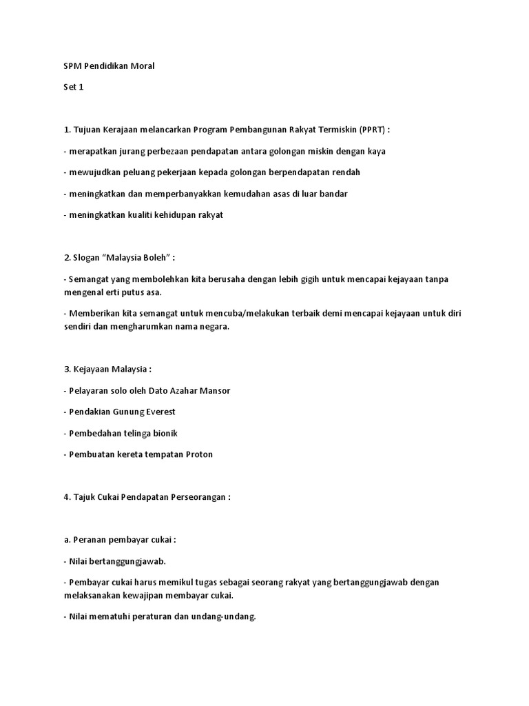 Contoh Soalan Dan Jawapan SPM Pendidikan Moral | PDF | Bisnis | Politik