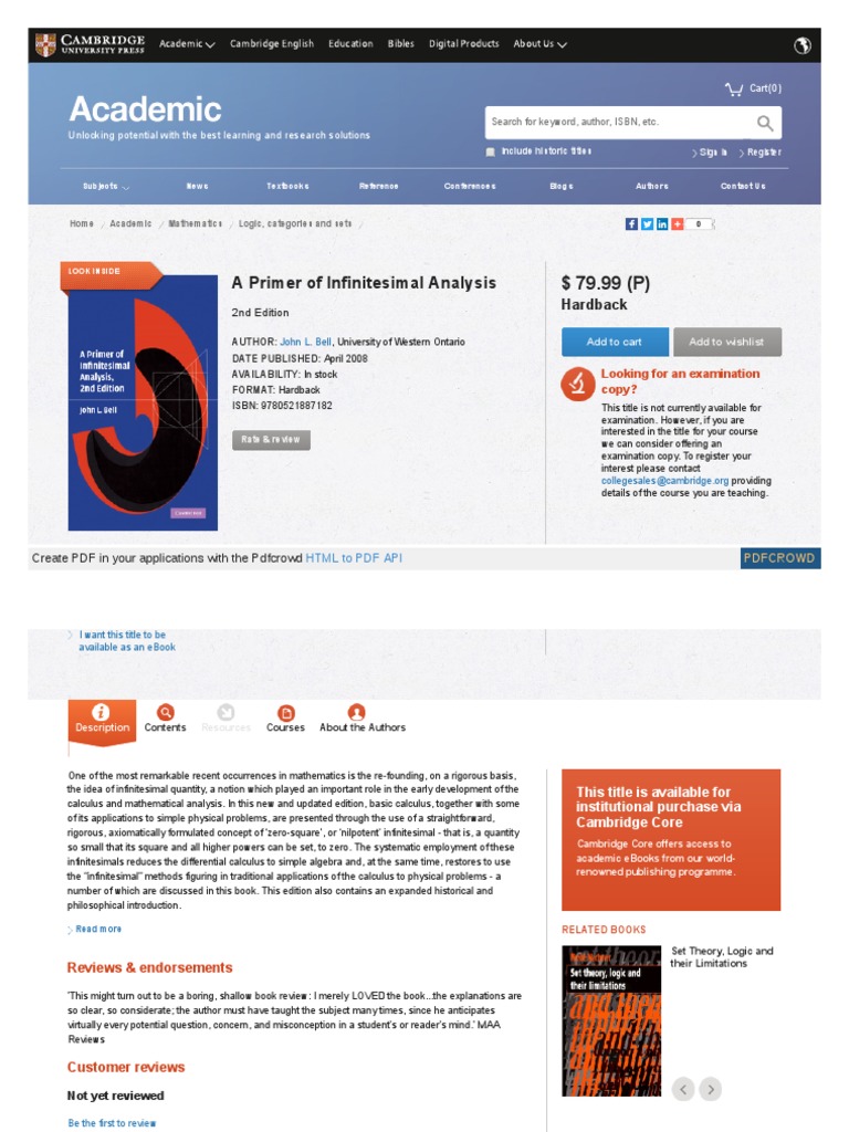 A Primer of Infinitesimal Analysis - Portada | PDF | Teaching ...